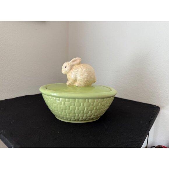 Hallmark | Accents | Hallmark Green Basket Pattern Lidded Candy Dish ...